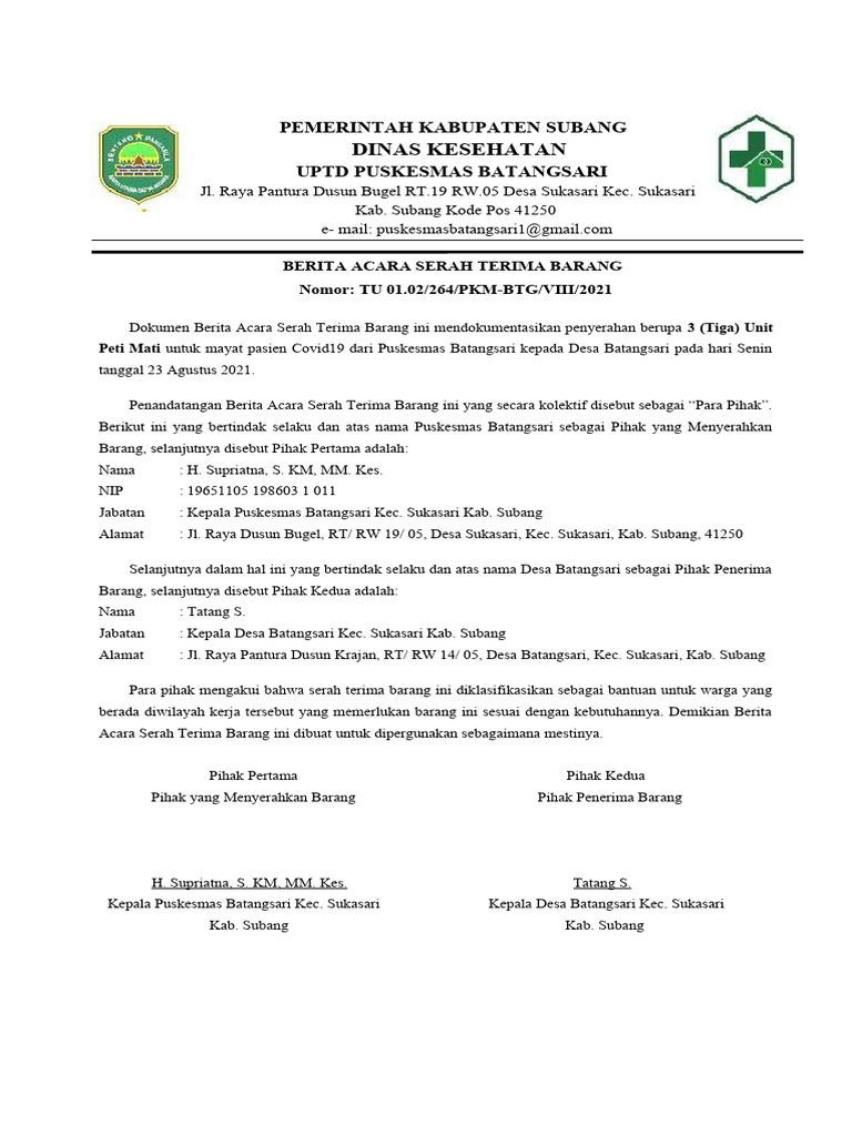 Berita Acara Serah Terima Barang (Peti Mati) | PDF