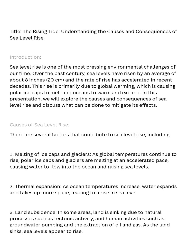 Presentation On The Rise of Sea Levels (Biology) | PDF | Sea Level Rise ...