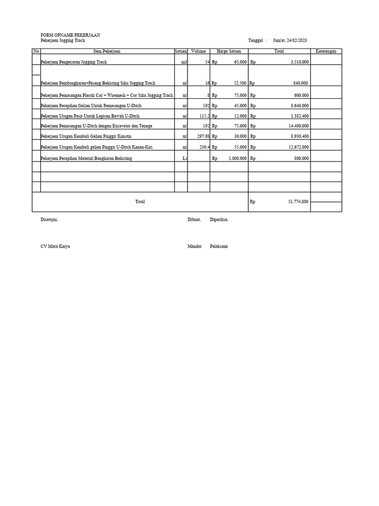Form Opname Pekerjaaan Pak Min | PDF