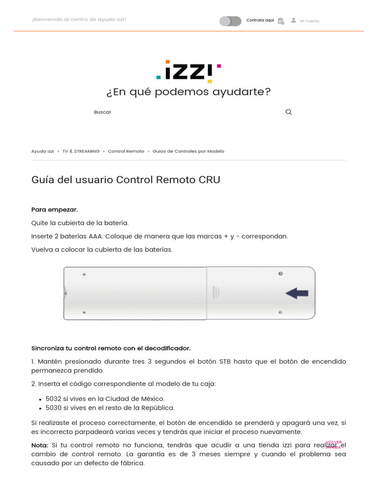 Guía del usuario Control Remoto CRU – Ayuda izzi | PDF | Control remoto | Informática
