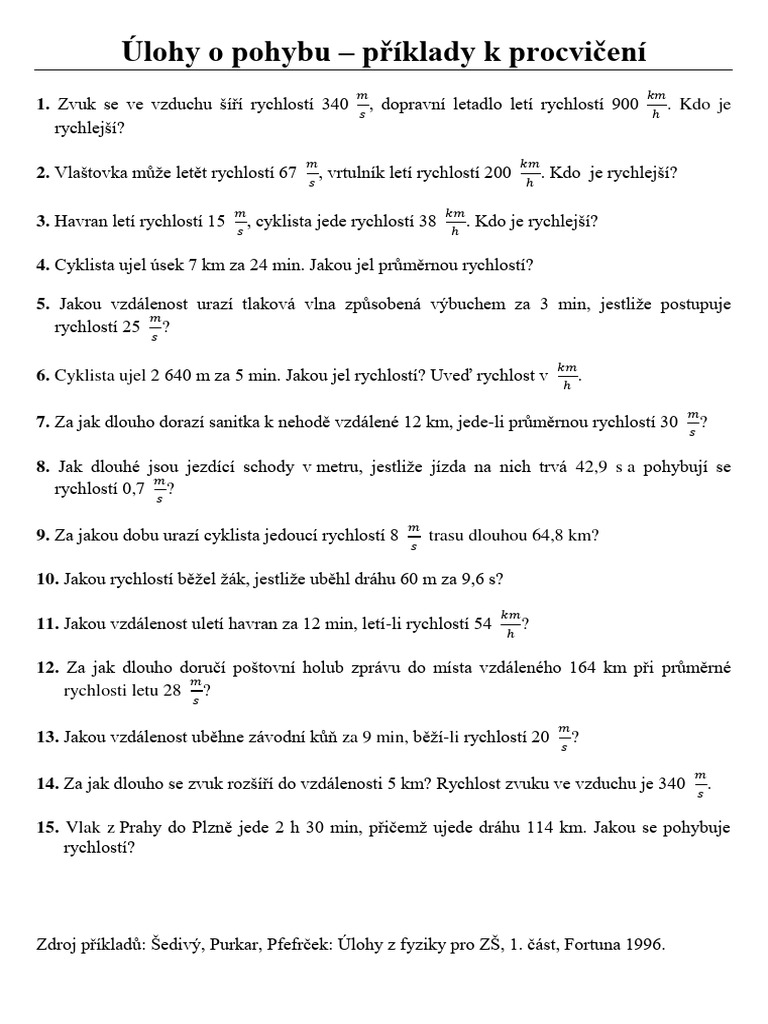 Ulohy o Pohybu Priklady K Procviceni | PDF