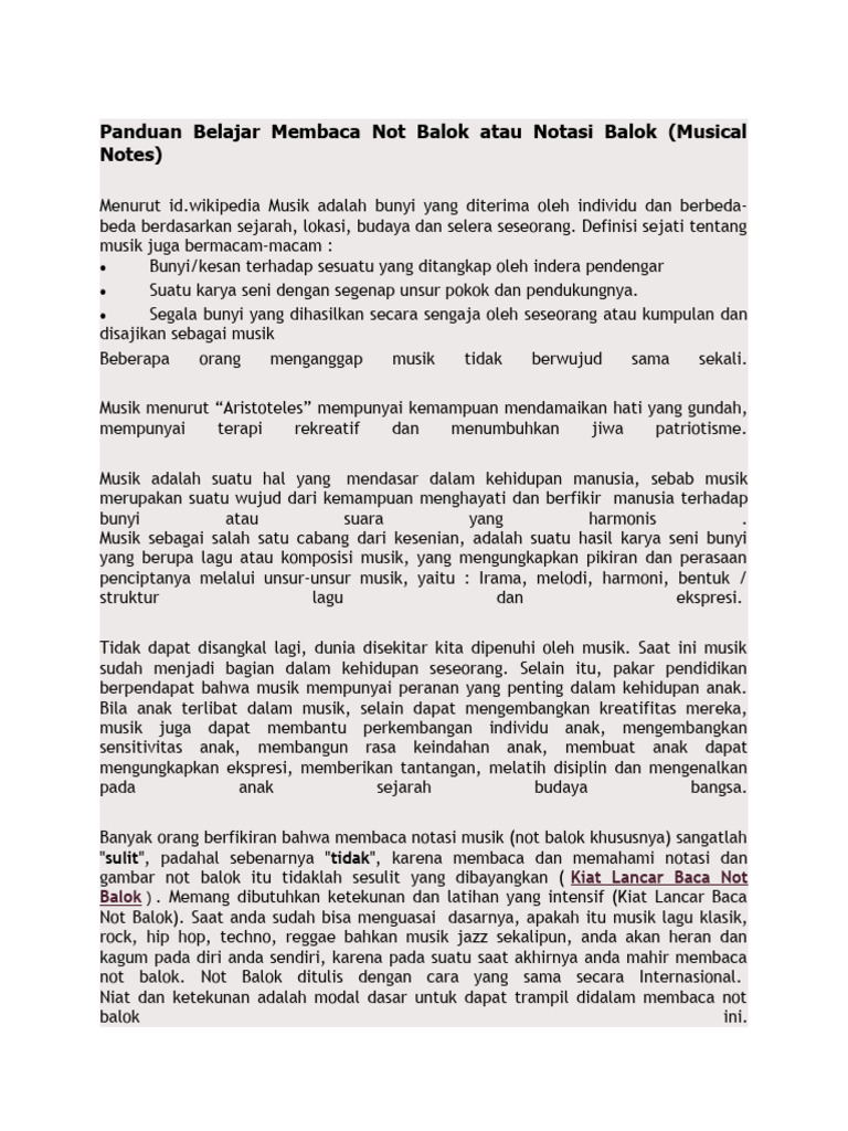 Panduan Belajar Membaca Not Balok Atau Notasi Balok | PDF