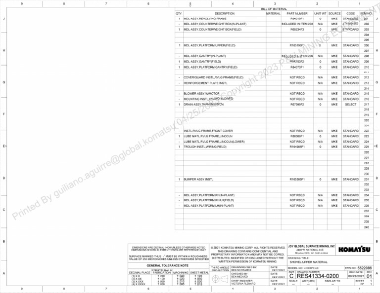 0200 Res41334-0200 01 Shovel, Upper Material 4100xpc Ac | PDF