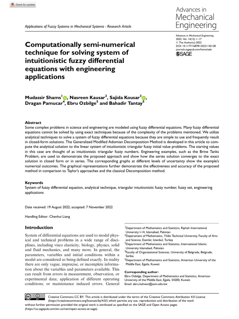 Advances in Mechanical Engineering | PDF | Equations | Differential Equations