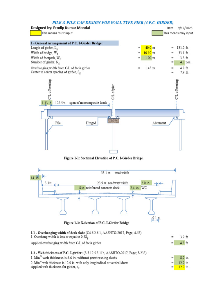 Design of Pile & Pile Cap (40m P.C. Girder) Final | PDF | Deep Foundation | Architectural Design