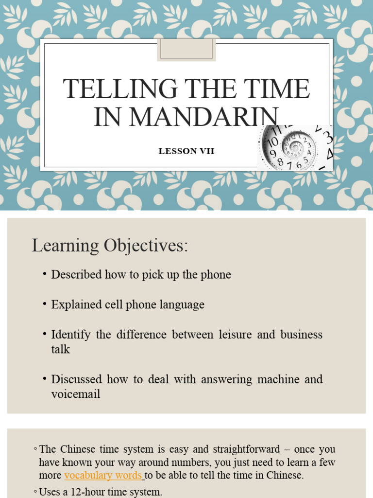 Telling The Time in Mandarin | PDF | Chinese Language | Languages