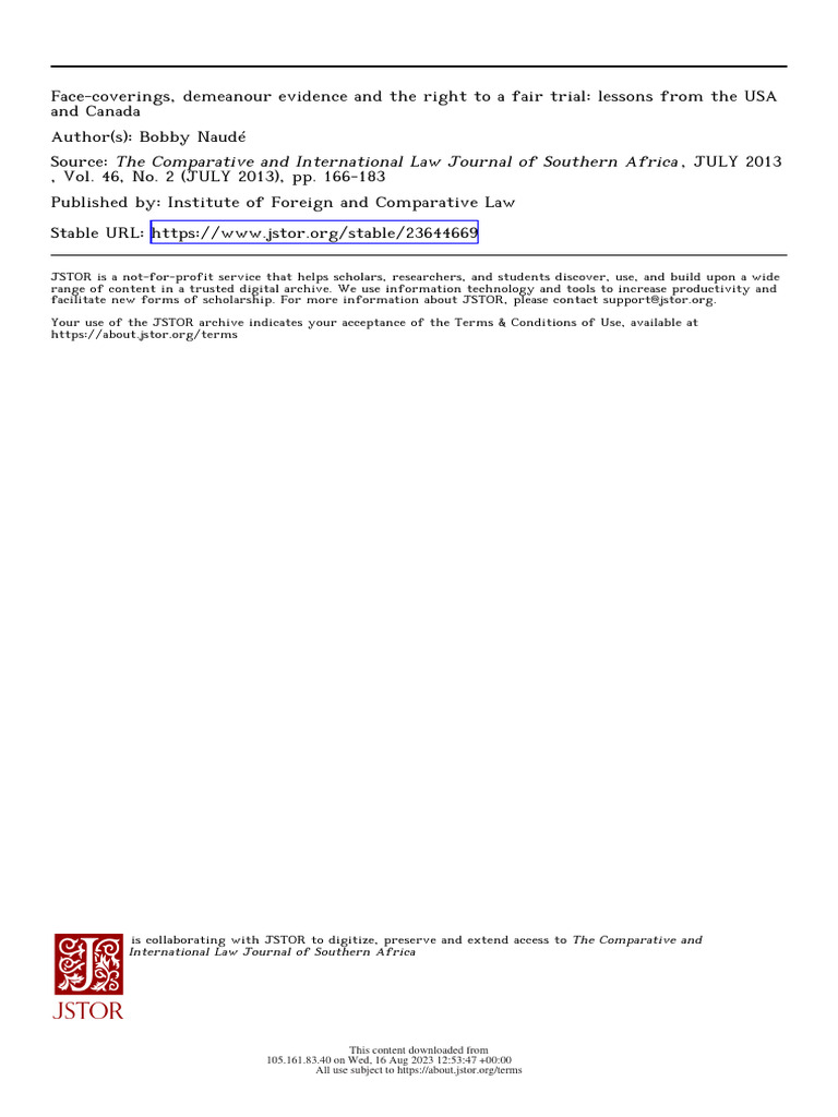 Face-Coverings, Demeanour Evidence and The Right To A Fair Trial ...