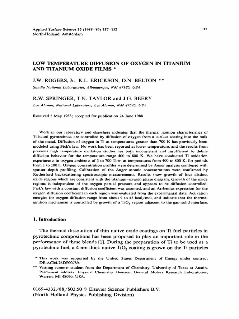 Low Temperature Diffusion of Oxygen in Titanium and Titanium Oxide ...