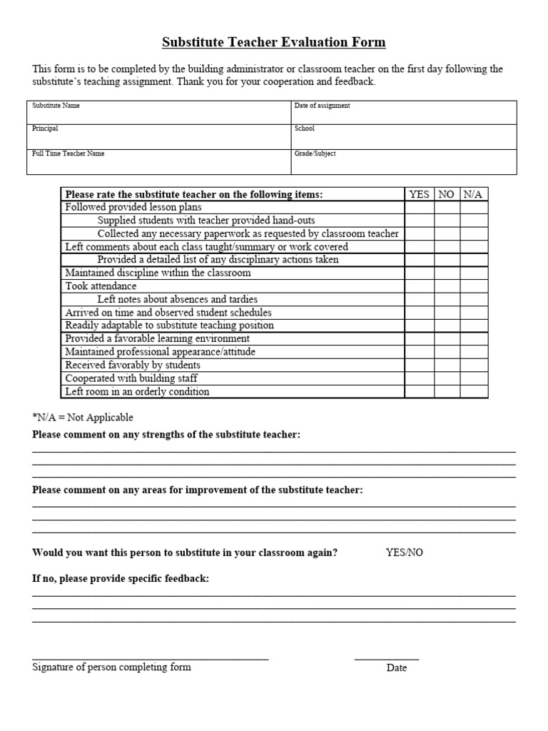 Teacher's Evaluation Form | PDF | Teachers | Classroom