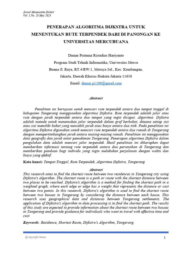 Penerapan Algoritma Dijkstra Untuk Menentukan Rute Terpendek Dari ...