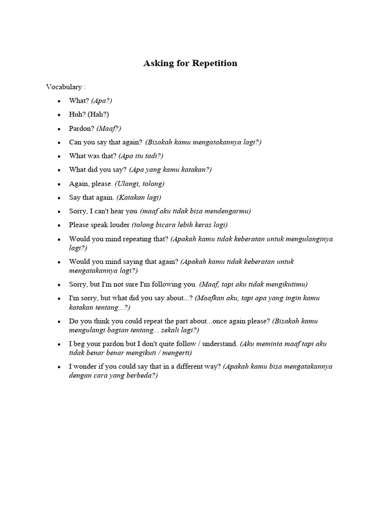 Kelas 9 Asking For Repetition Week 2 | PDF | Linguistics
