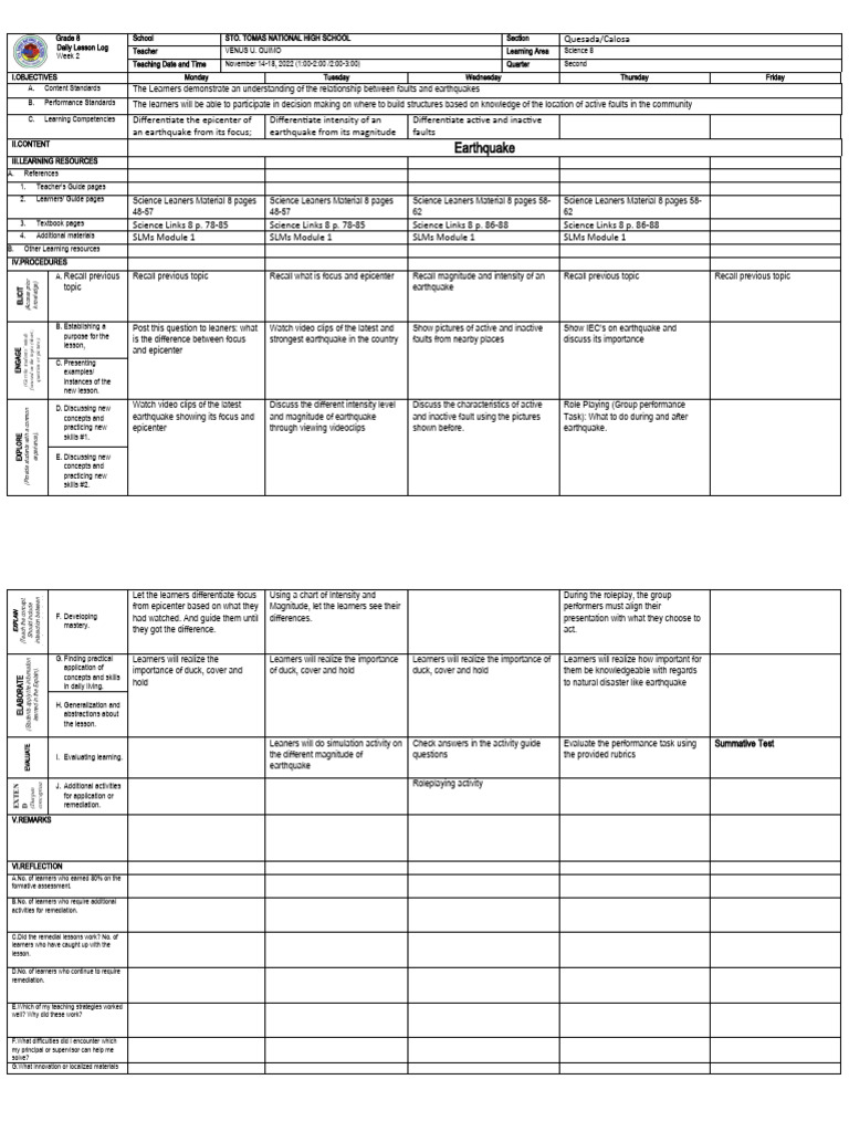 Science 8 Quarter 2 Week 2 | PDF | Learning | Earthquakes