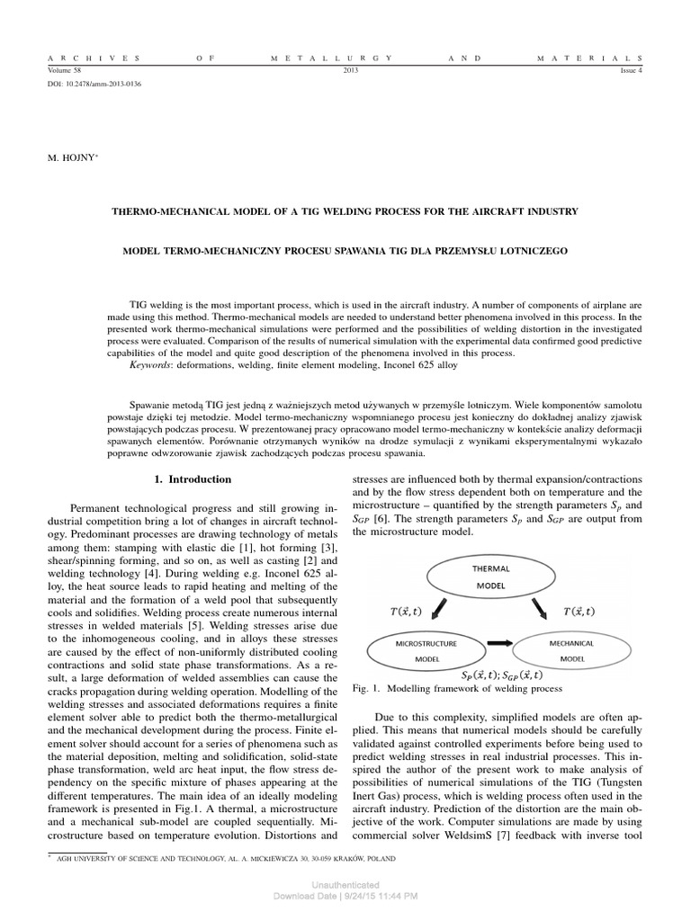 Thermo-Mechanical Model of A TIG Welding Process F | PDF | Construction ...