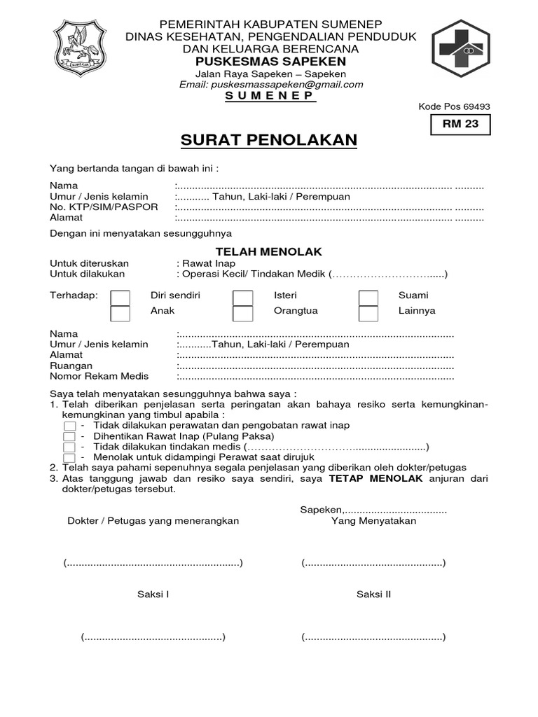 RM 23 Surat Penolakan Tindakan | PDF