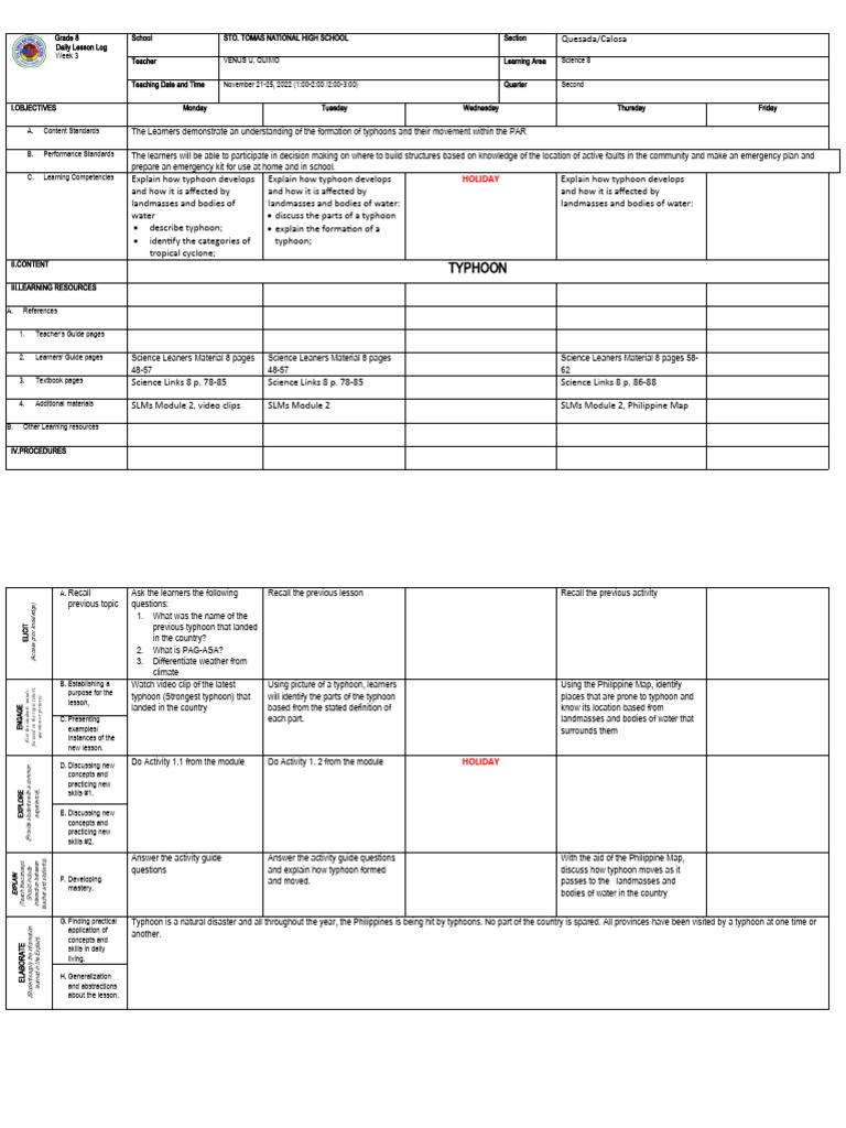Grade 8 Science Week 4 Lesson Plan | PDF | Learning | Teachers