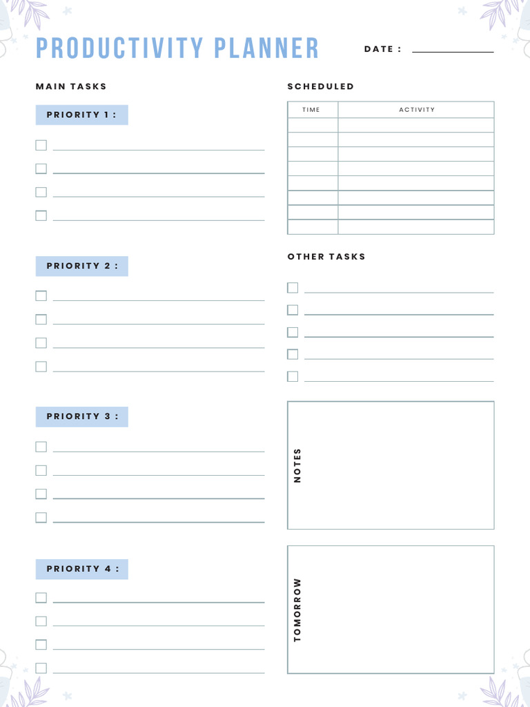 Daily Productivity Planner Template | PDF