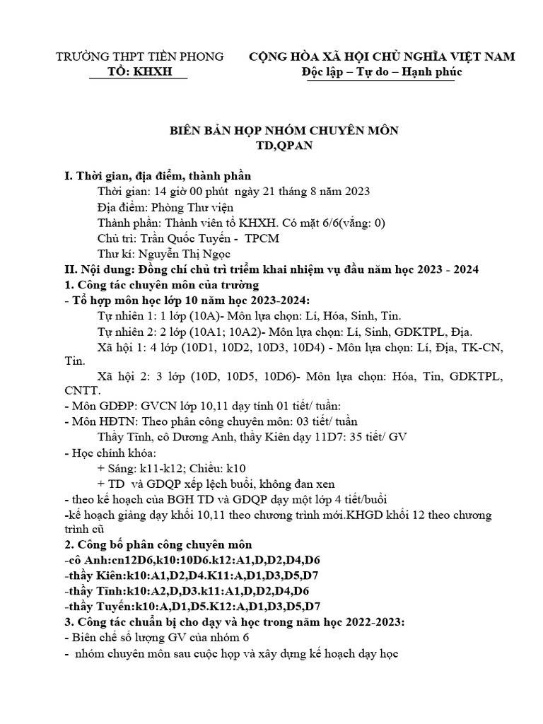 biên bản họp nhóm td-qp | PDF