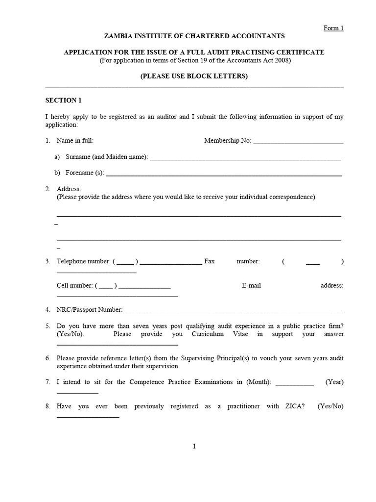 Full Audit Practicing Certificate Form | PDF | Accountant | Forgery