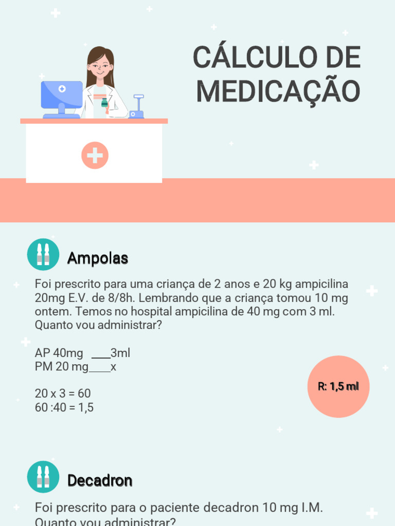 Cálculo de Medicação em Pediatria | PDF | Farmacologia | Farmácia