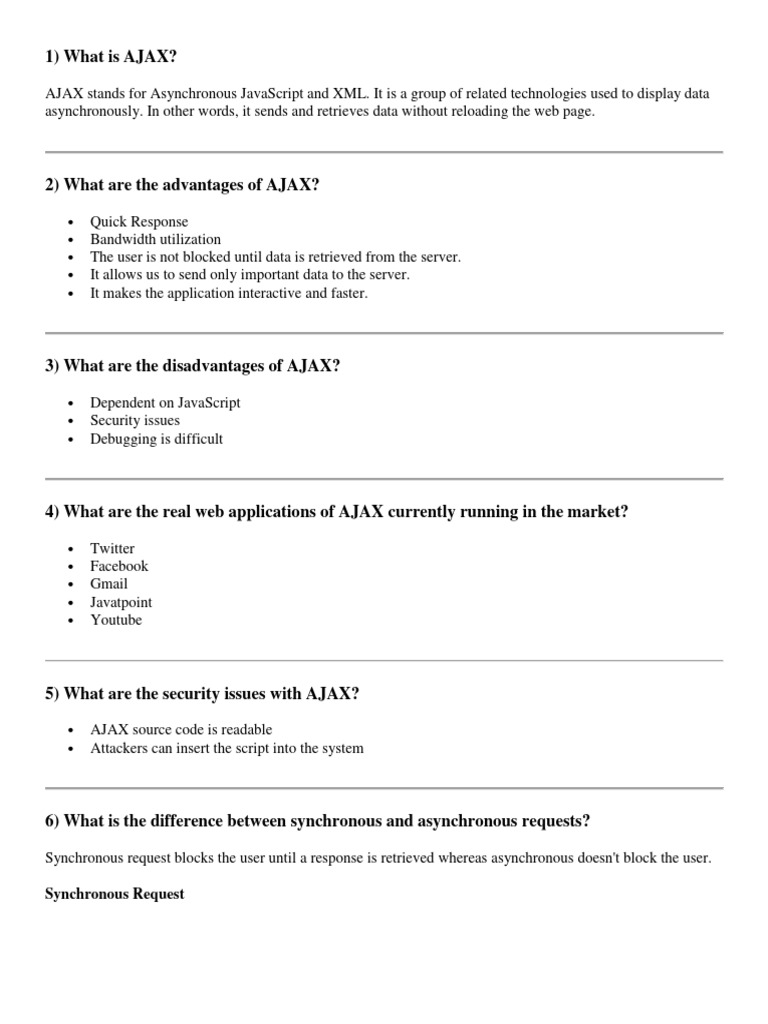 Interview Questions AJAX Jquery | PDF | J Query | Ajax (Programming)