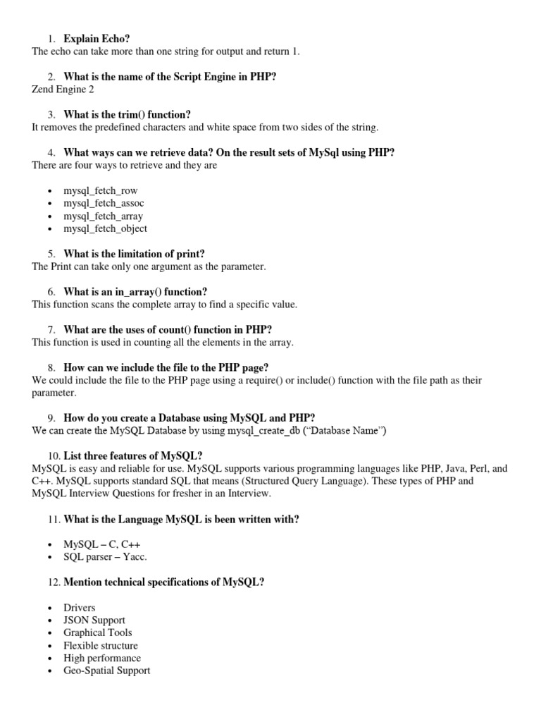 Interview Questions PHP Mysql | PDF | Php | Databases