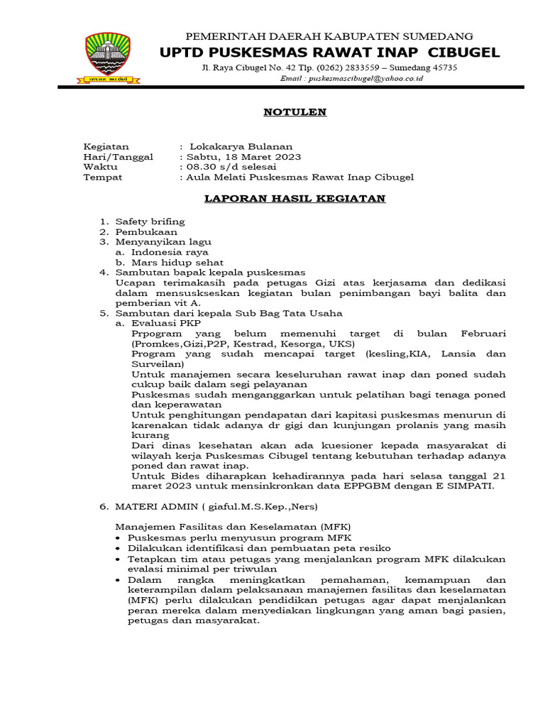 NOTULEN - Lokbul Maret 23 | PDF