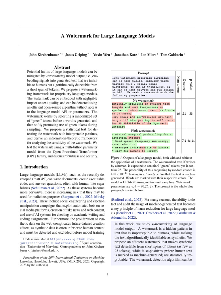 2841 A Watermark For Large Language | PDF | Probability Distribution ...