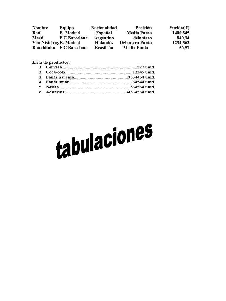 Ejercicio 5 (Tabulaciones) | PDF