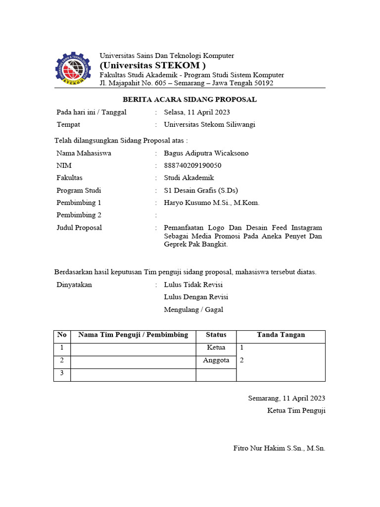Berkas Sidang Proposal | PDF