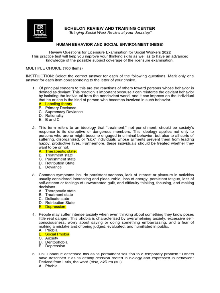 ERTC Final Coaching 2022 Human Behavior and Social Environment | PDF | Psychological Trauma ...