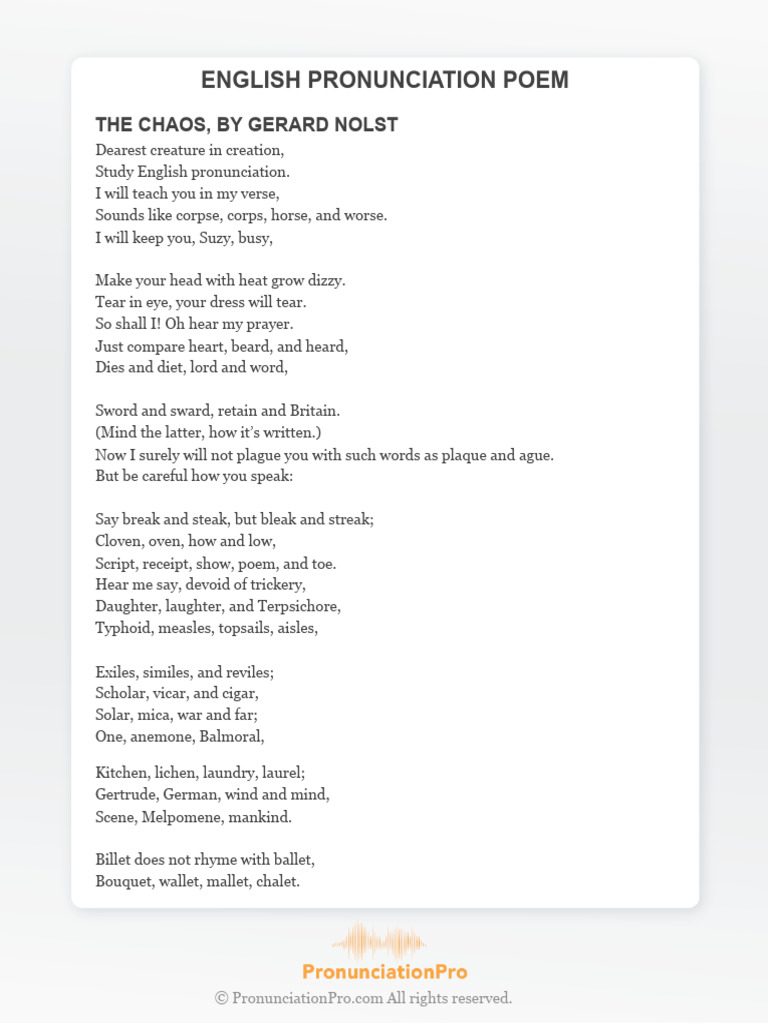 English Pronunciation Poem | PDF | Language Arts & Discipline | Poetry