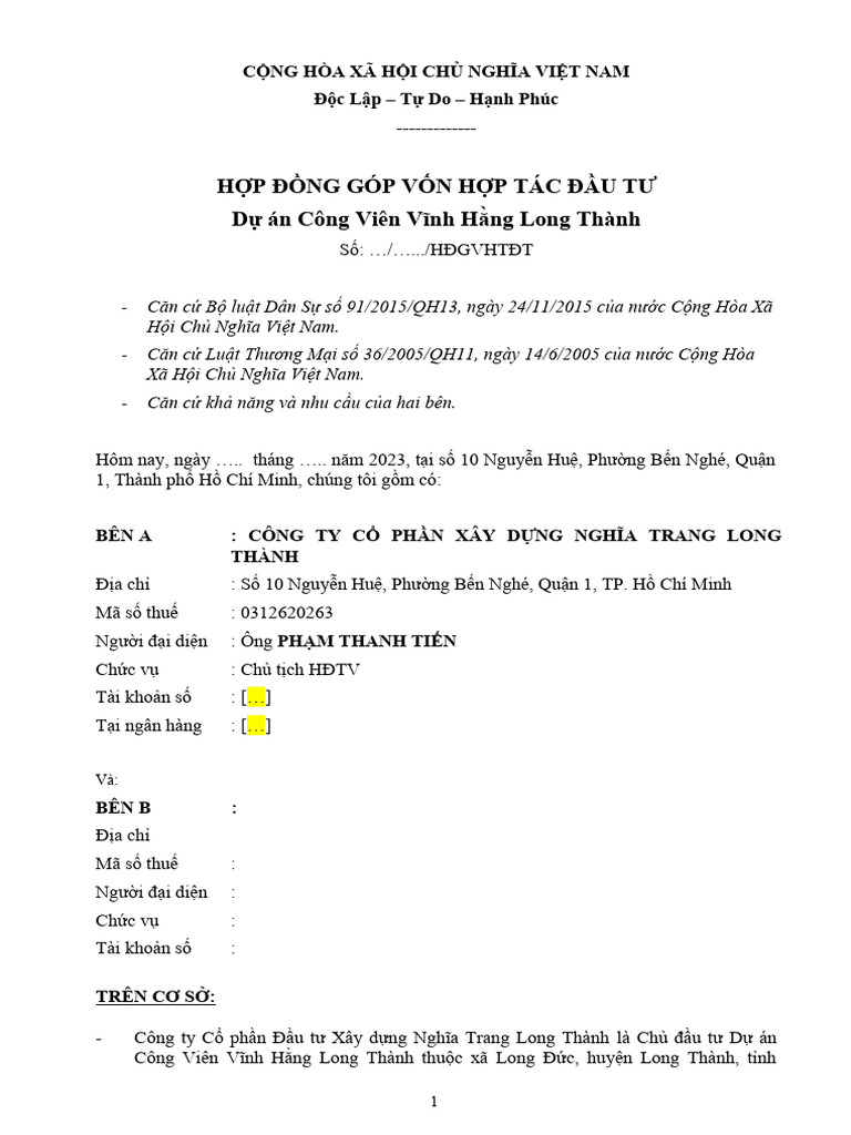 Hop Dong Hop Tac Dau Tu | PDF