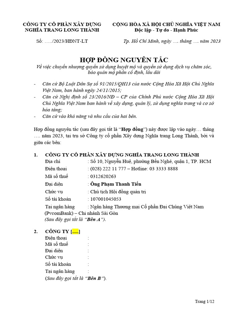 230411_Hop dong nguyen tac_ver01 | PDF