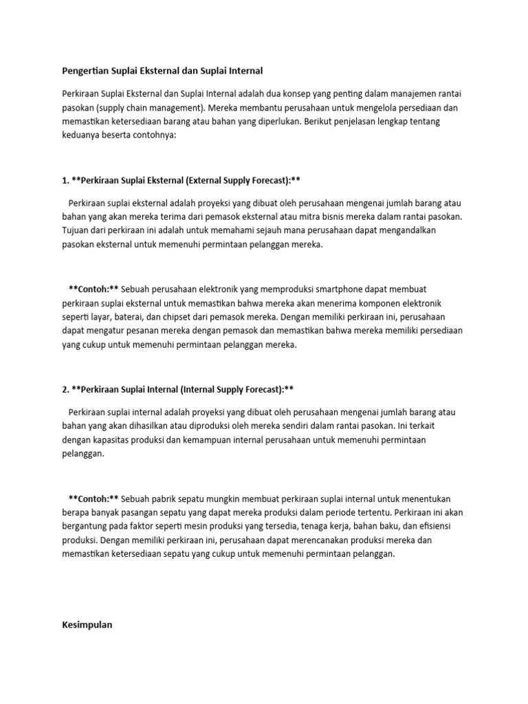 (A'ZAM) Pengertian Suplai Eksternal Dan Suplai Internal | PDF