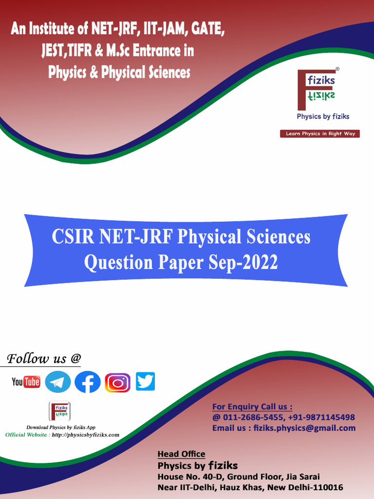CSIR NET-JRF Physical Sciences Paper Sep-2022 | PDF | Waves | Amplifier