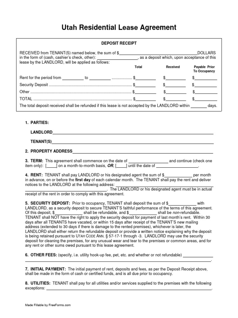 Utah Residential Lease Agreement Template | PDF | Leasehold Estate | Lease