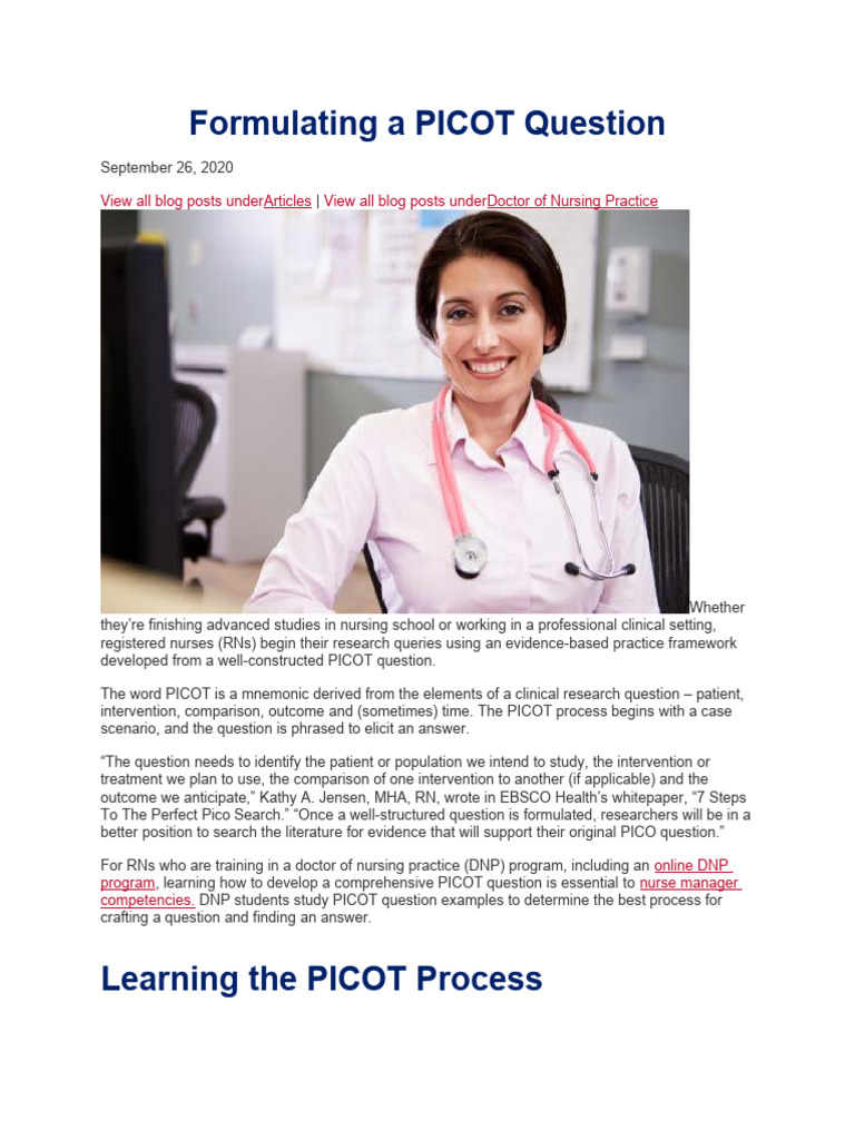 Formulating A PICOT Question | PDF | Evidence Based Medicine | Nursing Formulating A PICOT Question | PDF | Evidence Based Medicine | Nursing