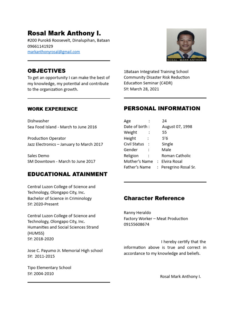 Resume of Mark Anthony Rosal | PDF | Social Science | Self-Improvement