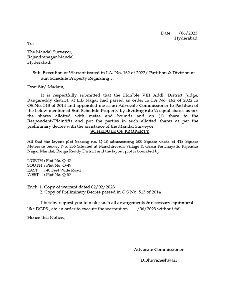 Advocate Commissioner Warrant Execution Notice | PDF | Law | Home & Garden