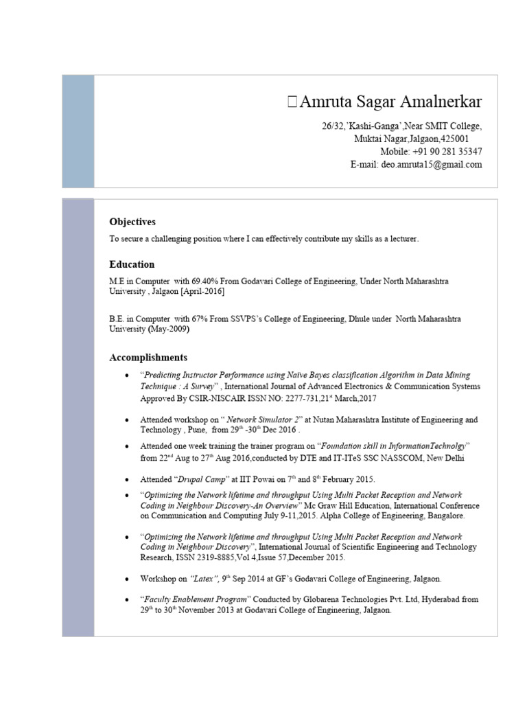 Updated Resume Amruta | PDF | Computer Science | Computing