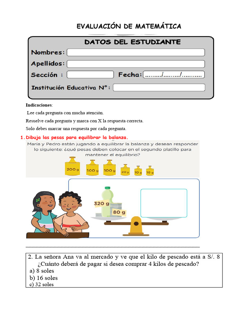 Evaluación Matemática Pdf
