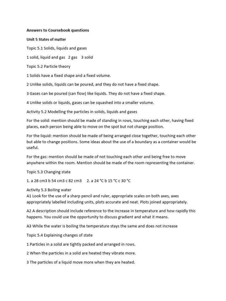 Unit 5,6 Ans. Sec1 | PDF | Gases | Liquids