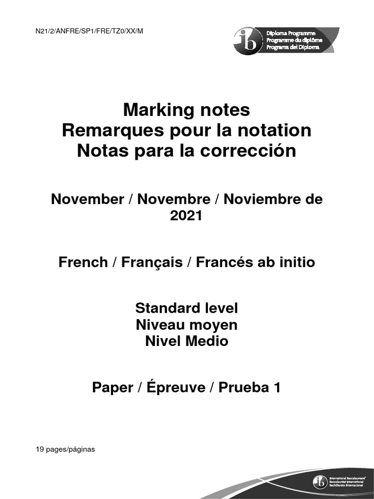 French Ab Initio Paper 1 SL Markscheme French | PDF | Linguistique ...