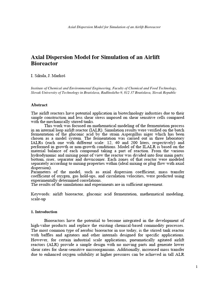 Axial Dispersion Model Airlift Bioreactor | PDF | Partial Differential ...