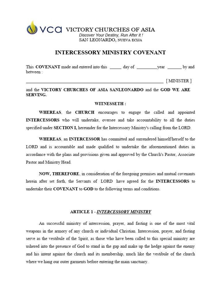 Intercessory Ministry Covenant Guide | PDF | Intercession | Prayer