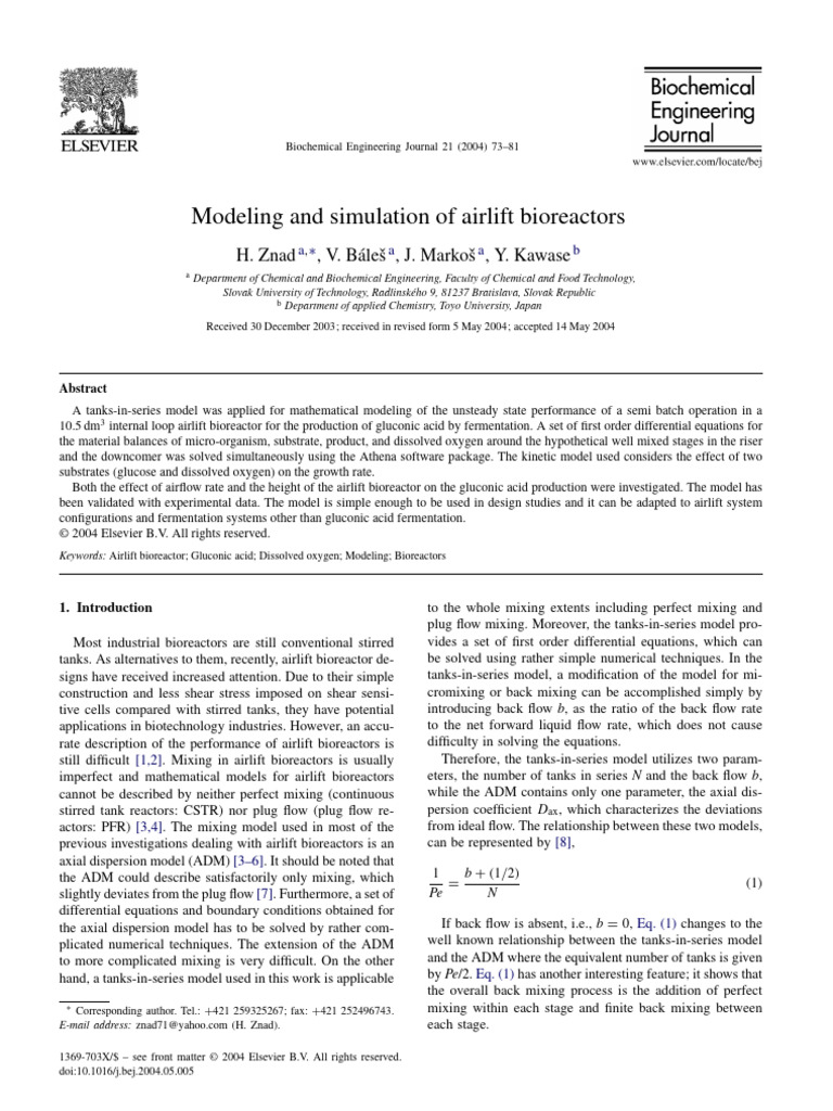 Modeling and Simulation of Airlift Bioreactors | PDF | Process Engineering | Chemistry