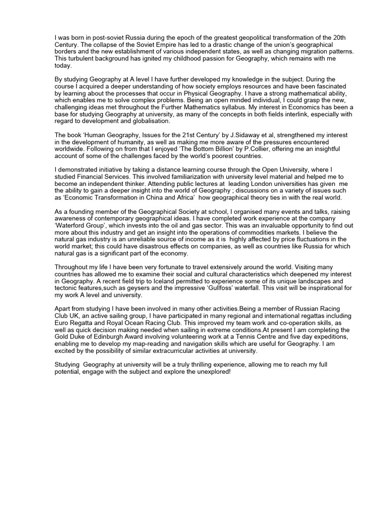 Sister's Personal Statement | Download Free PDF | Geography | Globalization
