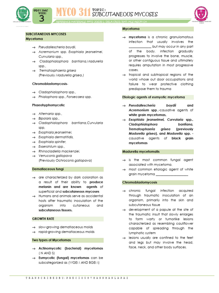 Prelims Myco | PDF | Candida (Fungus) | Yeast