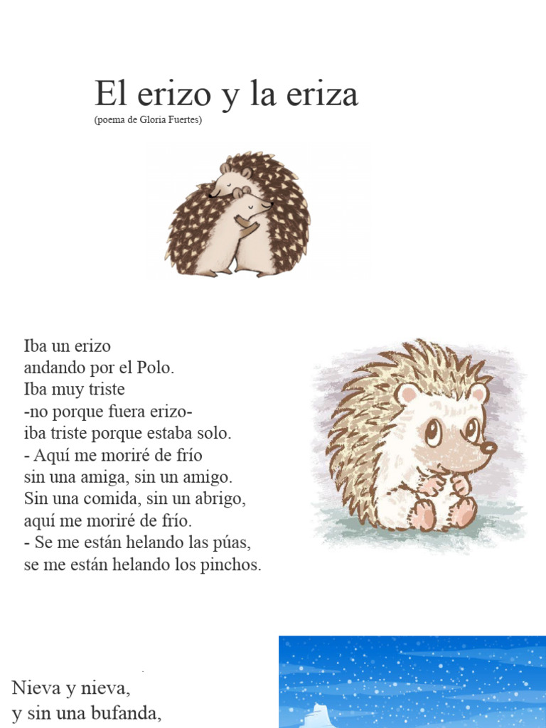 Poema del erizo y la eriza para clase de Gloria Fuertes | PDF