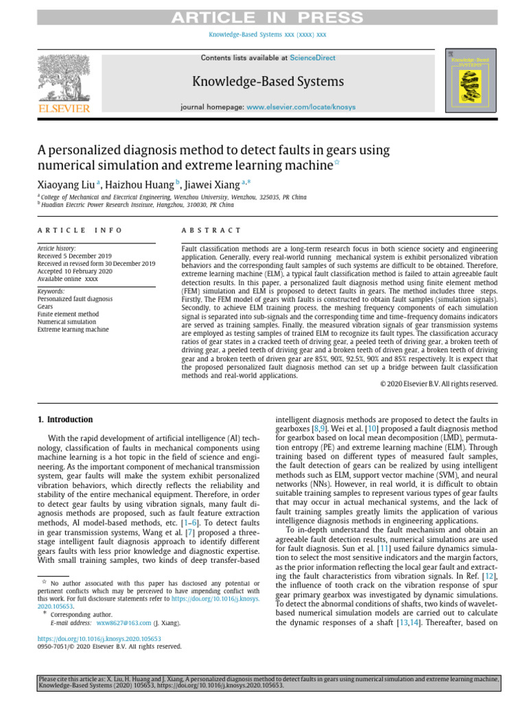 A Personalized Diagnosis Method To Detect Faults in Gears Using Numerical Simulation and and ...